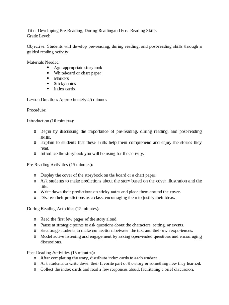 DLL Pre During Post Reading | PDF | Reading Comprehension | Pedagogy