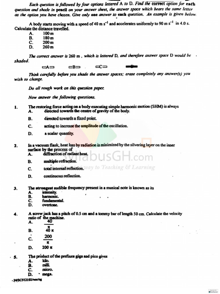 2024 Wassce Physics 1 | PDF