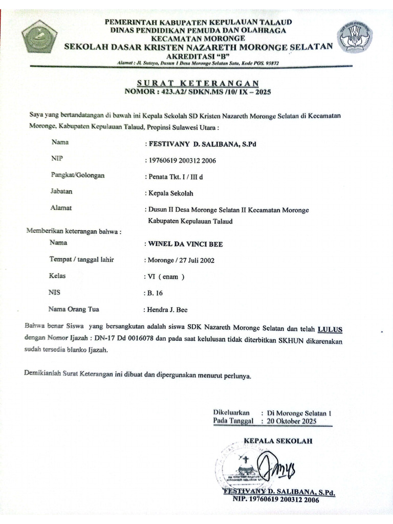Format Surat Keterangan Kelulusan (1) | PDF