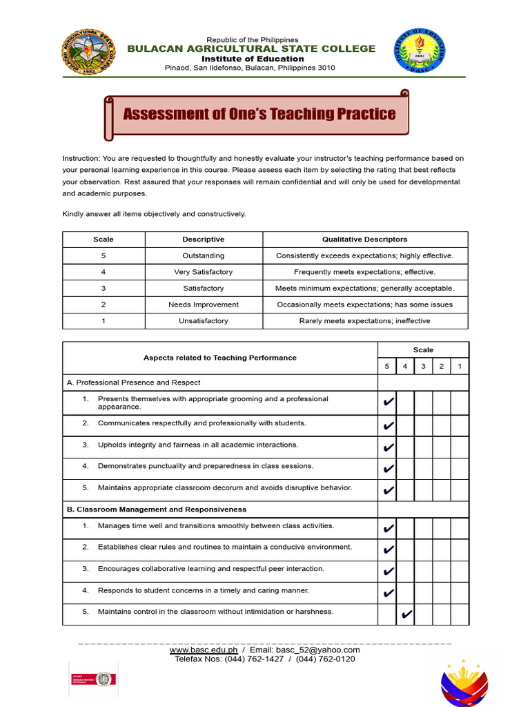 Assessment of Ones Teaching | PDF | Learning | Teaching Method