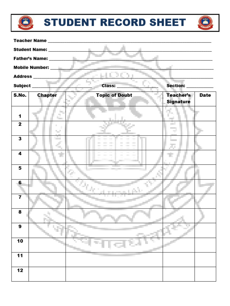 Student Record Sheet Template | PDF