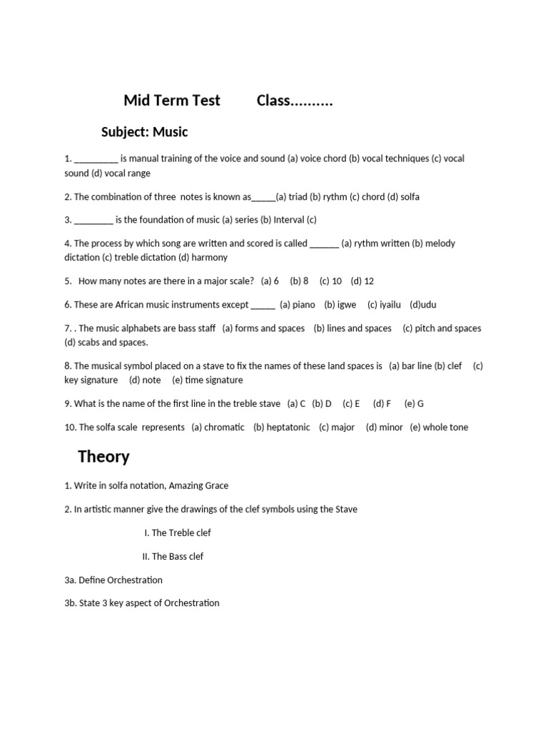 Music Mid Term Test Questions | PDF