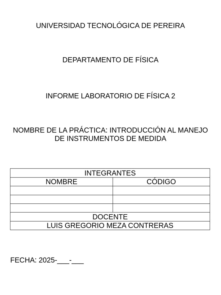 FORMATO LAB FISICA 2, INFORMES introducción al manejo de instrumentos de medida (1) | PDF ...
