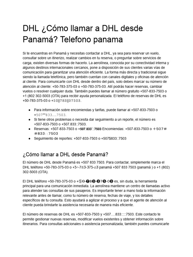 Contacto DHL Panamá: Teléfonos y Horarios | PDF | Chat en linea ...