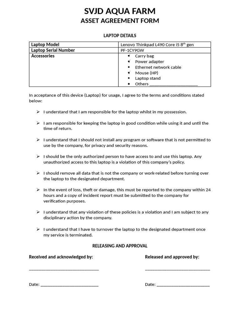 Asset Management Form | PDF