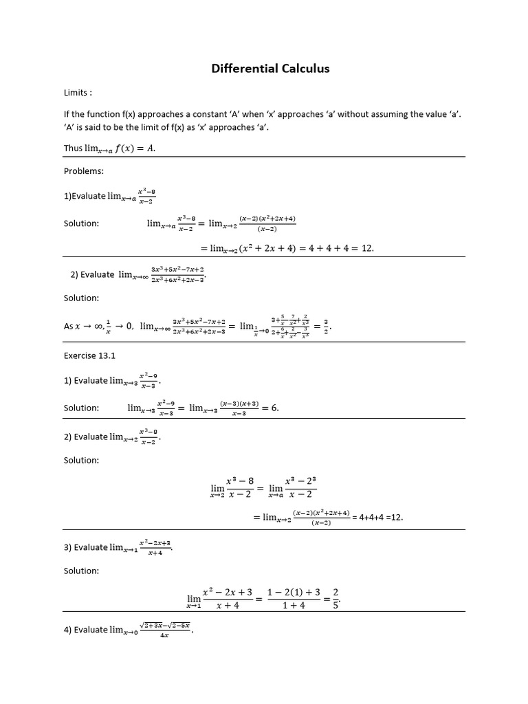 Differential Calculus: Limits and Derivatives | PDF | Demand | Marginal ...