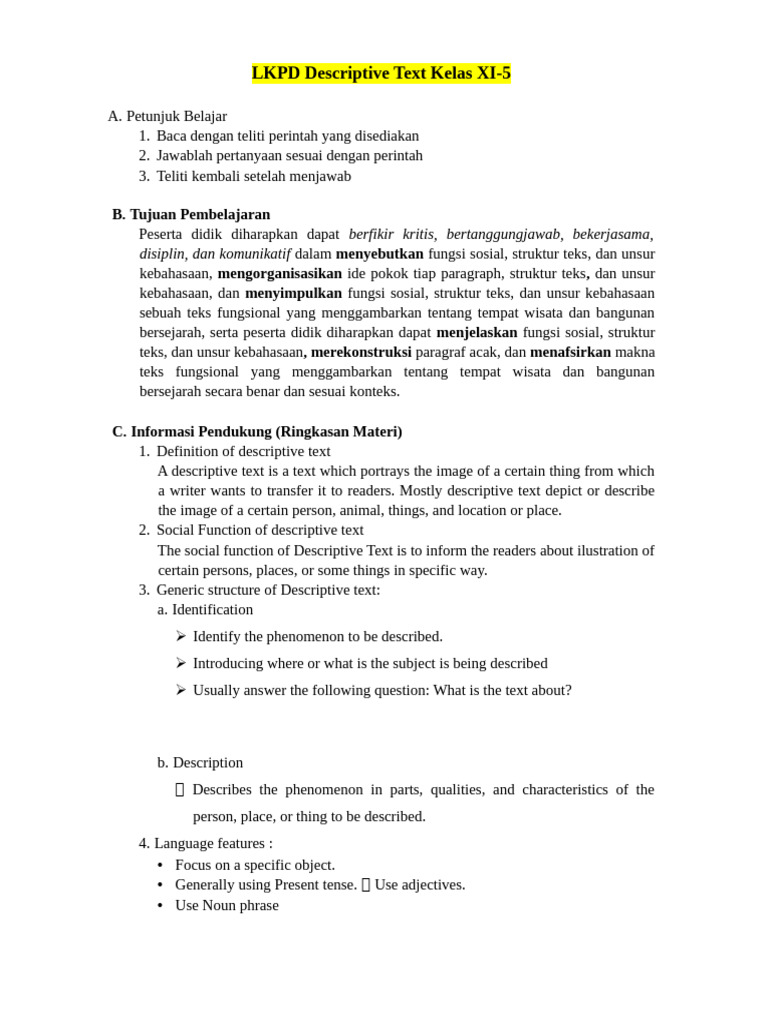 LKPD Deskriptive text meeting 3 | PDF | Syntax | Linguistics