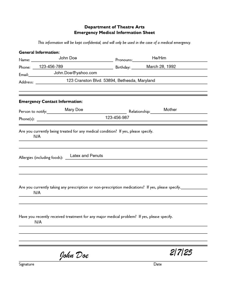 Emergency Medical Form 2019 | PDF