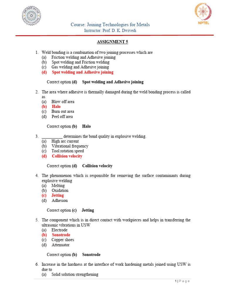 Weld Bonding and Diffusion Welding Quiz | PDF | Welding | Construction