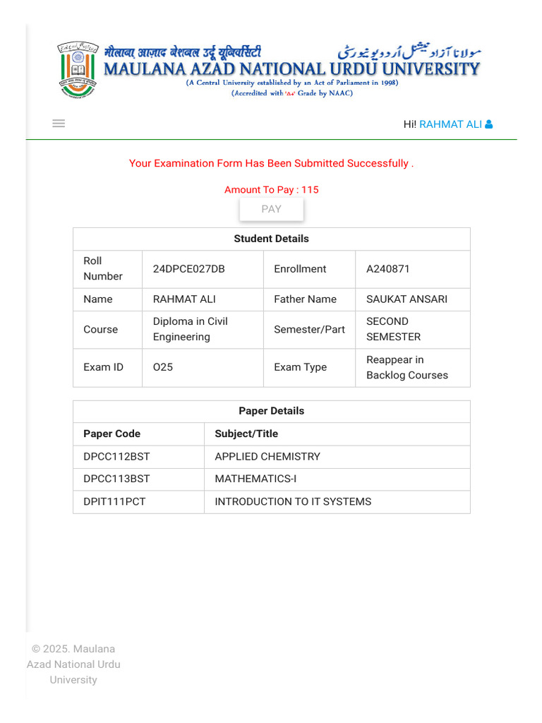 MANUU UMS - Student Dashboard | PDF