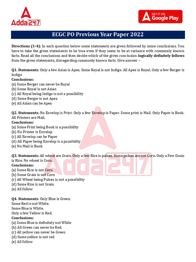 ECGC PO 2022 Previous Year Paper | PDF | Newspapers | Microsoft Word