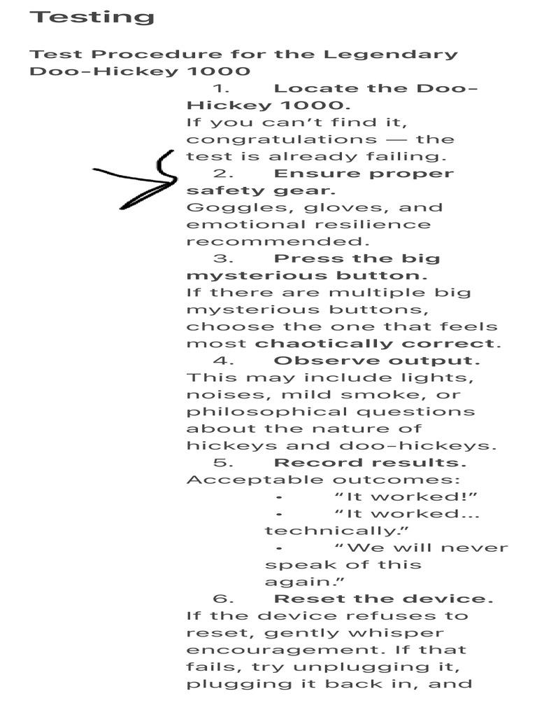 Doo-Hickey 1000 Testing Procedure | PDF