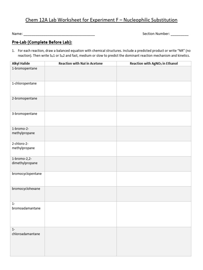 Nucleophilic Substitution Lab Worksheet | PDF | Chemical Reactions ...