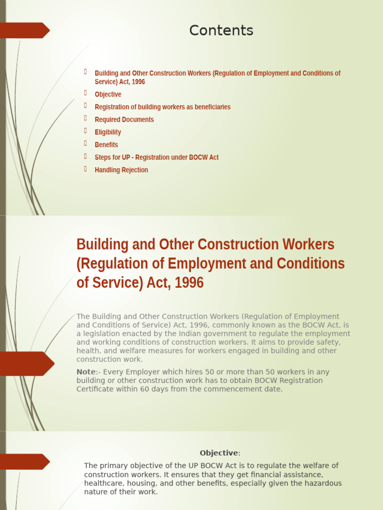 BOCW Act: Registration & Benefits Guide | PDF | Employment ...
