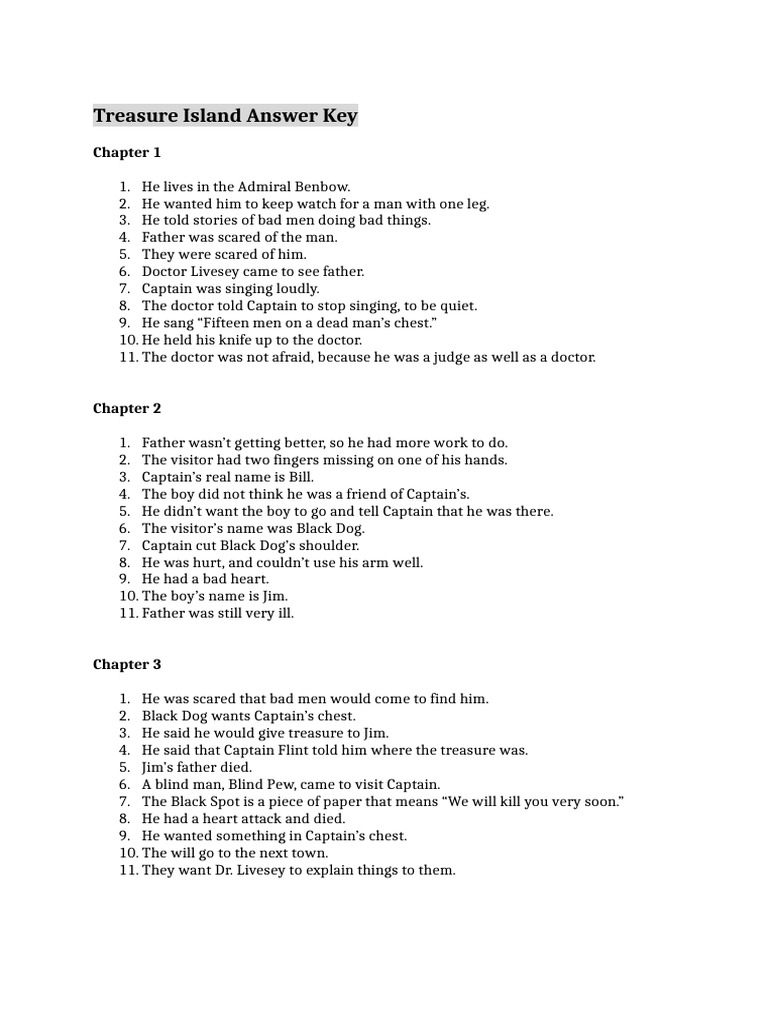 Treasure Island Chapter Answer Key | PDF | Treasure Island