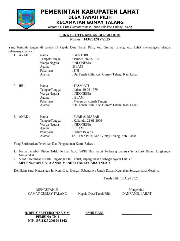 SKBD Surat Keterangan Bersih Diri | PDF