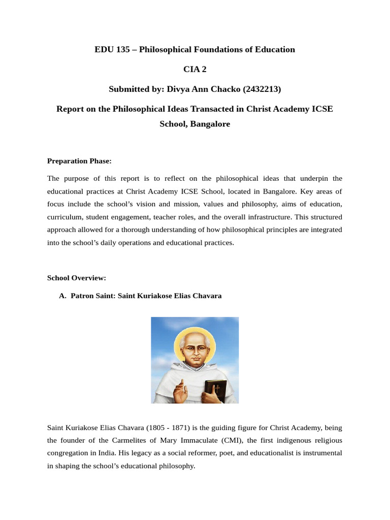 Divya Ann Chacko CIA2 EDU135 | PDF | Philosophy Of Education ...