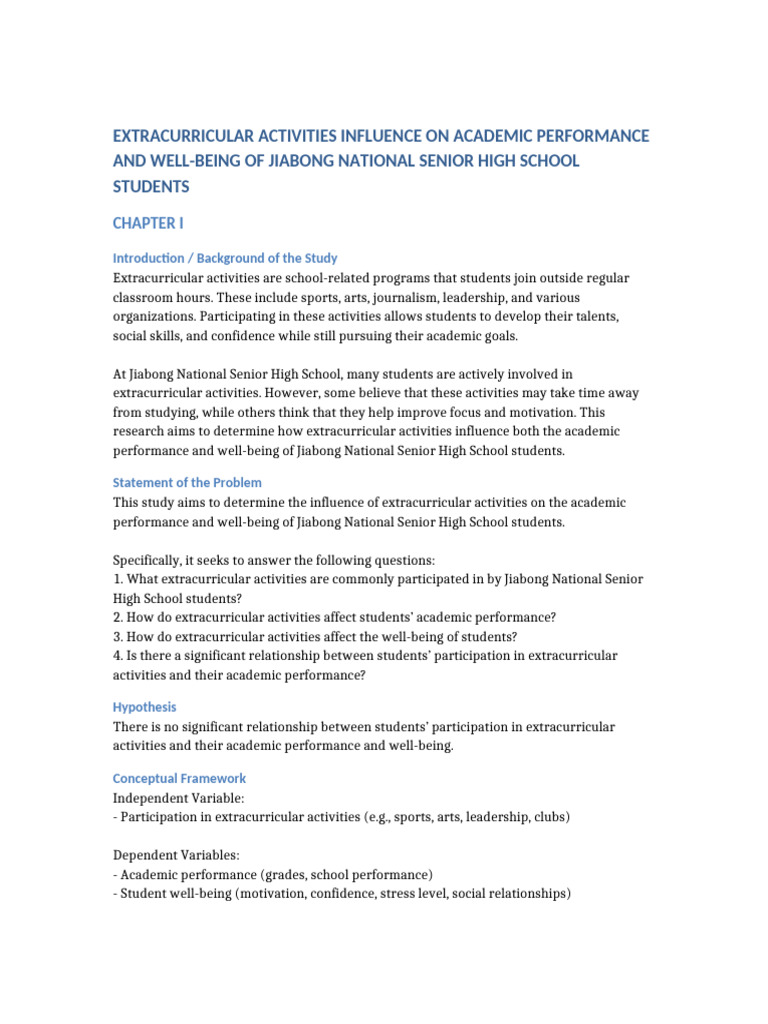Impact of Extracurriculars on Student Success | PDF | Well Being ...