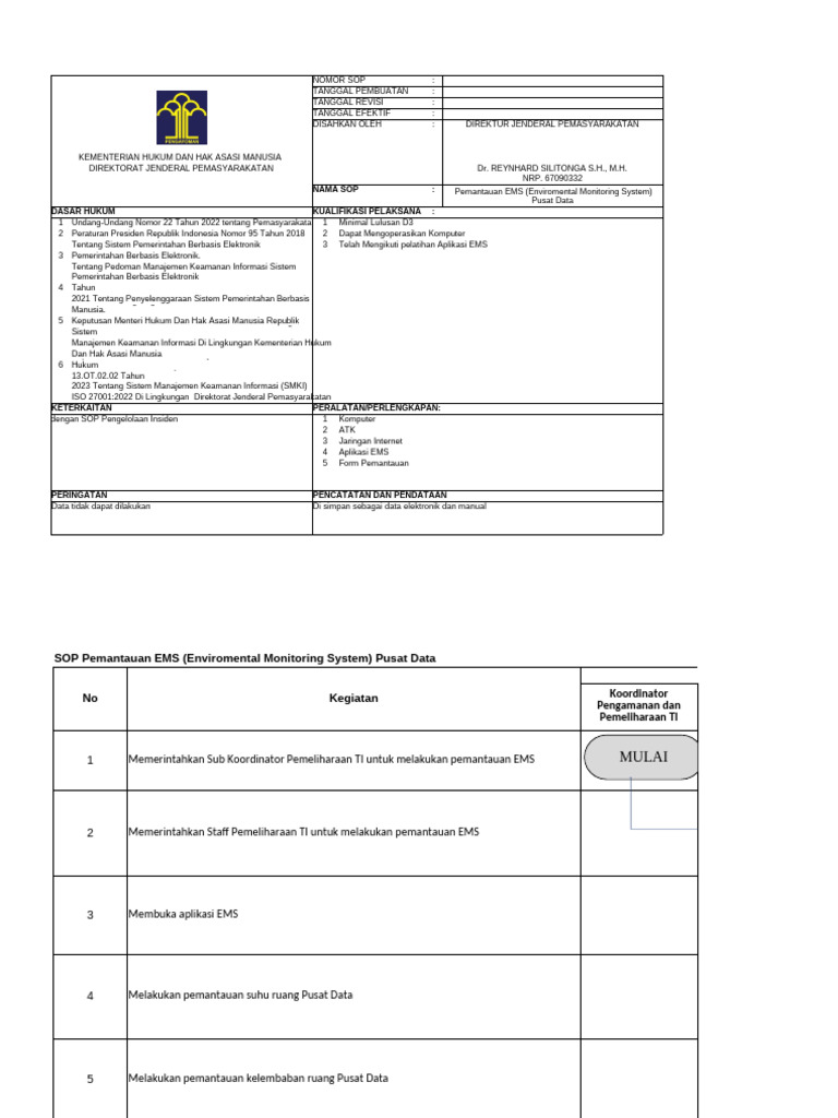 SOP Monitoring EMS (Enviromental Monitoring System) Pusat Data | PDF