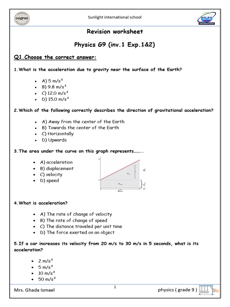 PHYS G 9 1st Quiz Revision Sheet Q | PDF | Speed | Acceleration