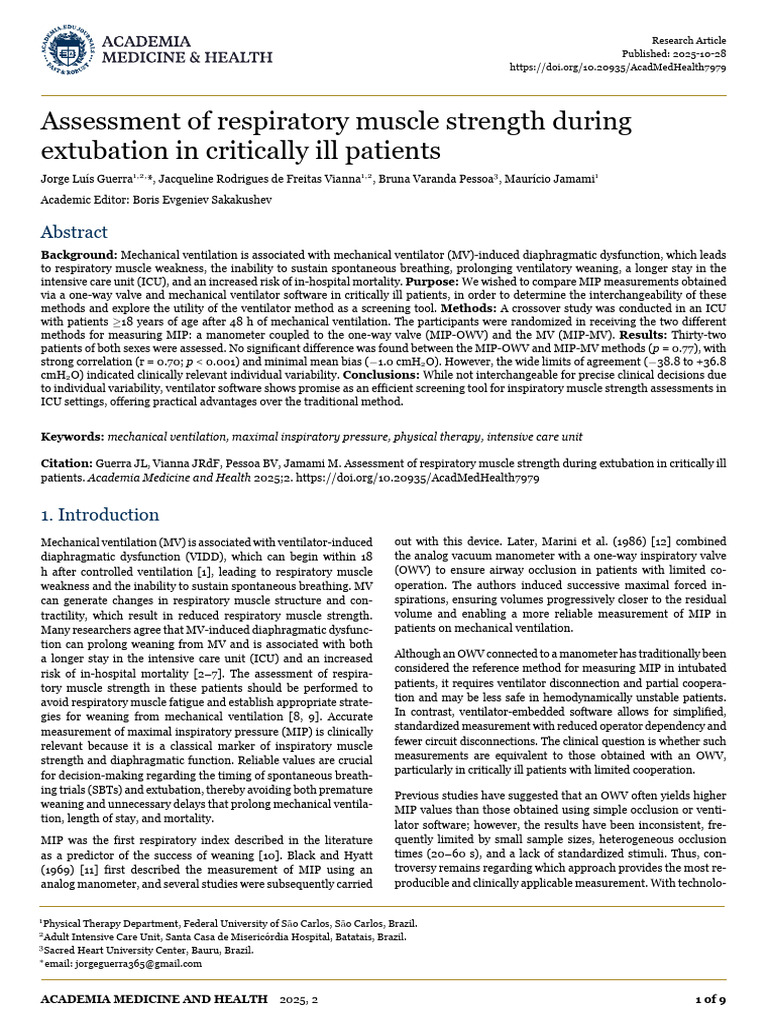 Assessment of Respiratory Muscle Strengt | PDF | Intensive Care ...