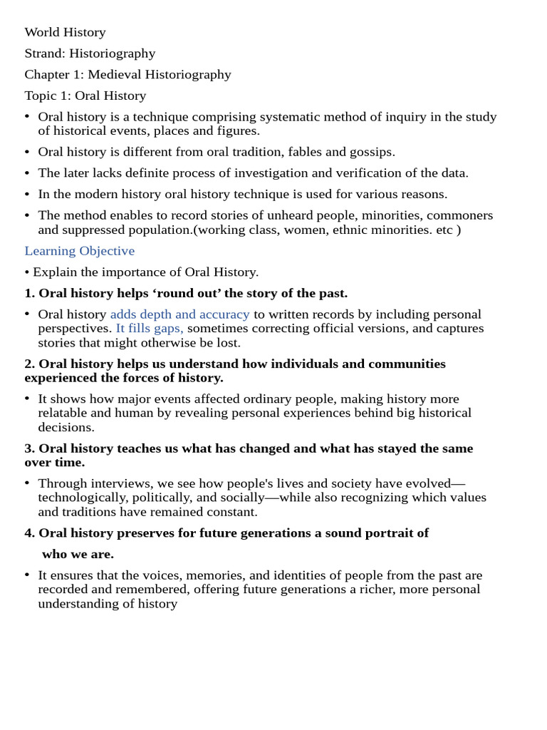Importance of Oral History in Historiography | PDF