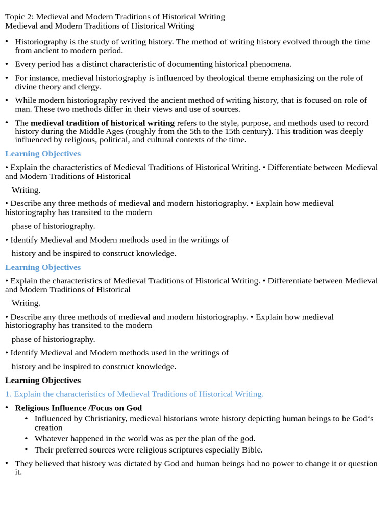 Medieval vs Modern Historical Writing | PDF | Historiography | Historian