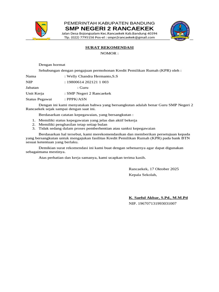 Surat Rekomendasi KPR | PDF