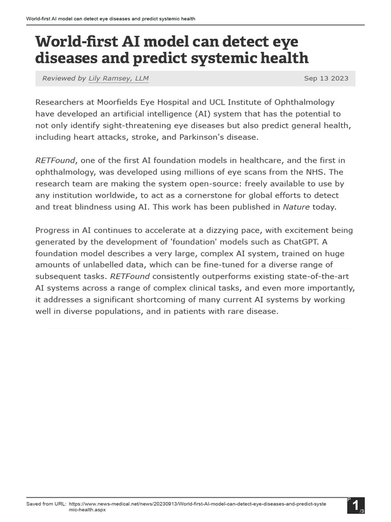 World First AI Model Can Detect Eye Diseases and Predict Systemic ...