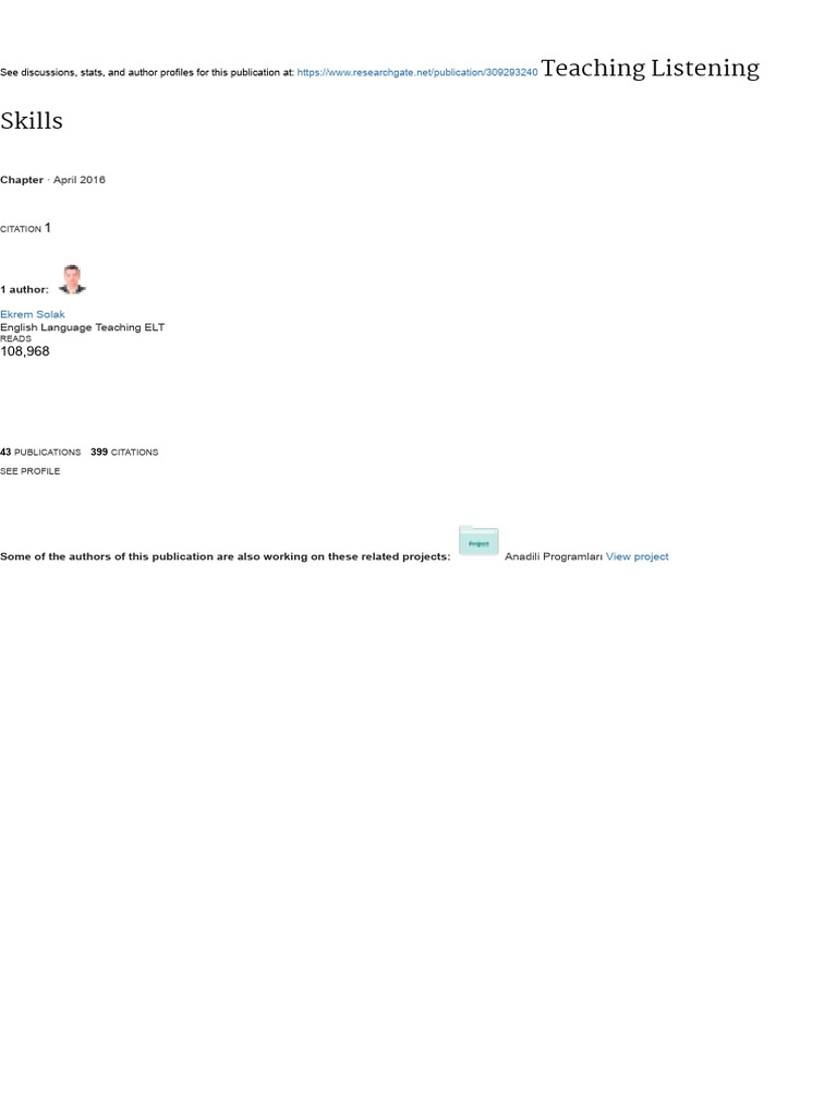 Teaching Listening Skills | PDF | Second Language | Learning