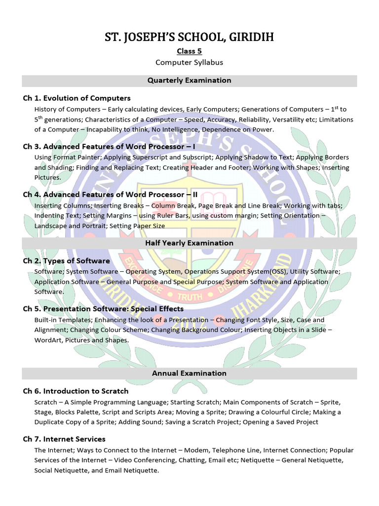 Class 5 Computer Syllabus Overview | PDF