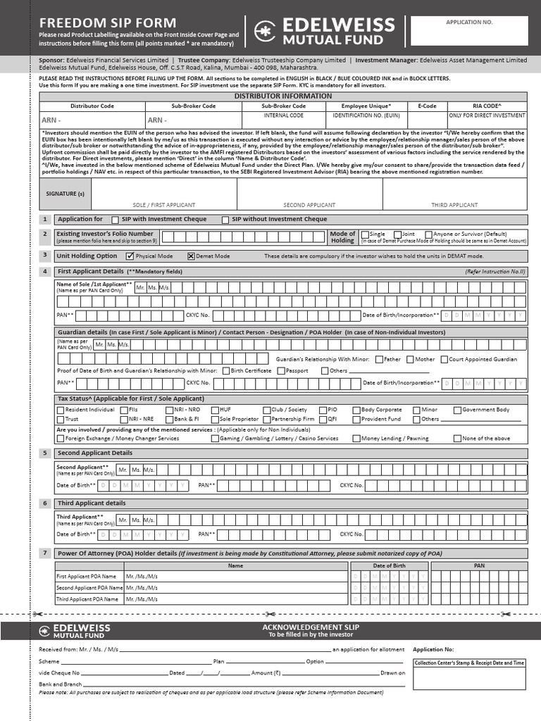 Edelweiss SIP Investment Application Form | PDF