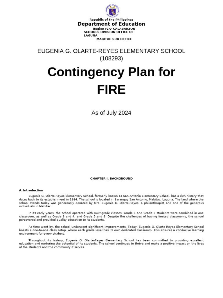 Fire Contingency Plan for School | PDF | Psychological Trauma | Emergency