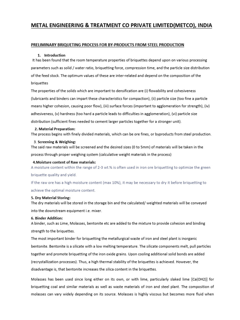 Iron Ore Briquetting Process Overview | PDF | Lime (Material) | Materials