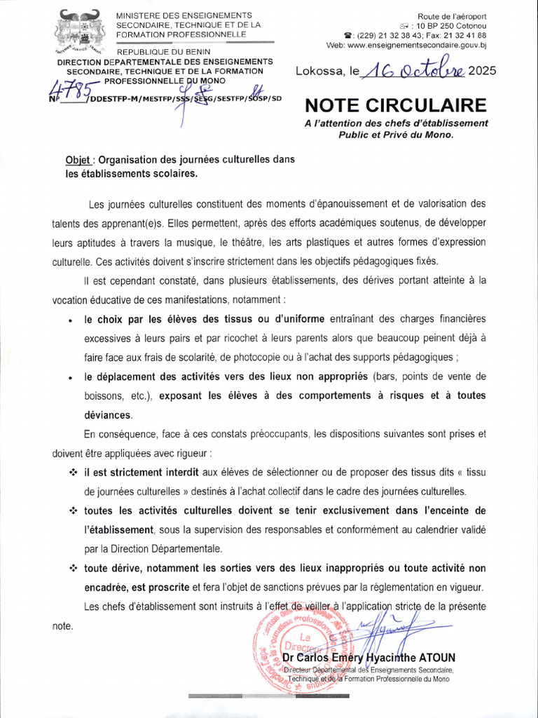 Note Circulaire JC | PDF