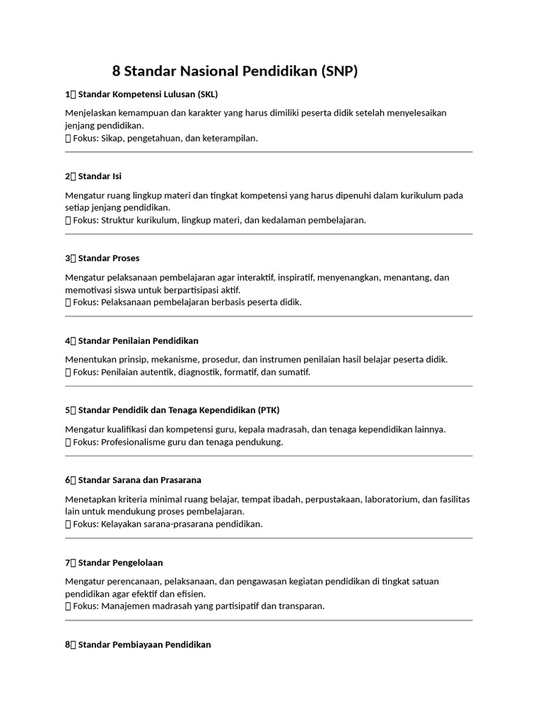 8 Standar Nasional Pendidikan Indonesia | PDF