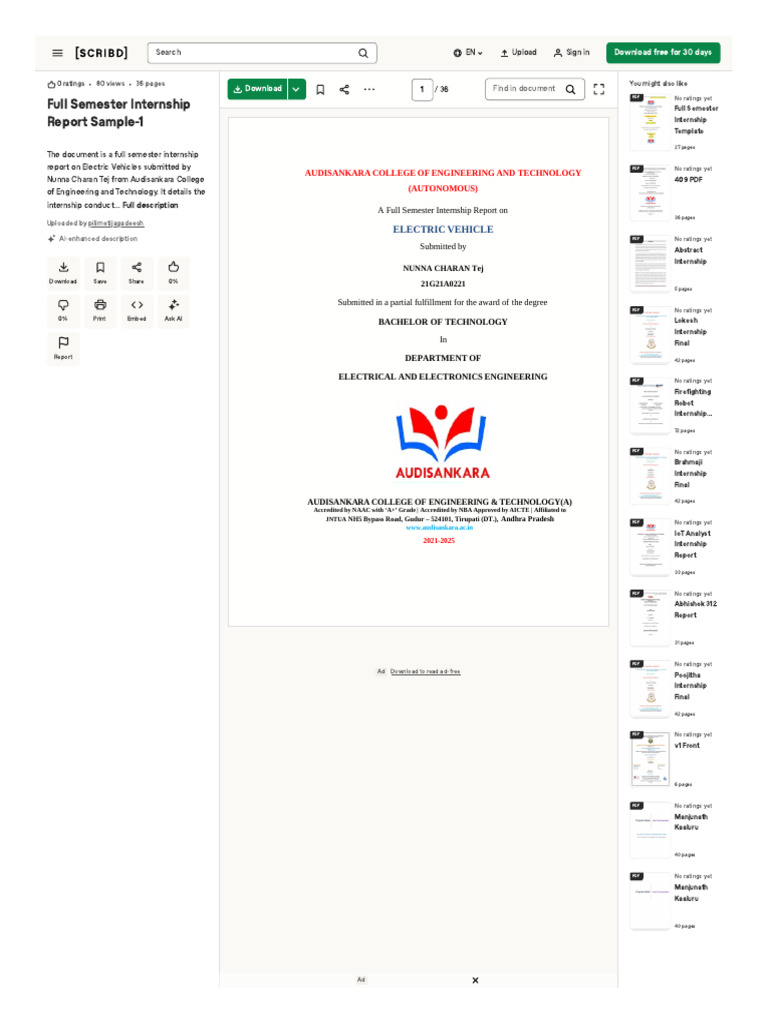 WWW Scribd Com Document 854861462 Full Semester Internship Report Sample 1 | PDF | Engineering