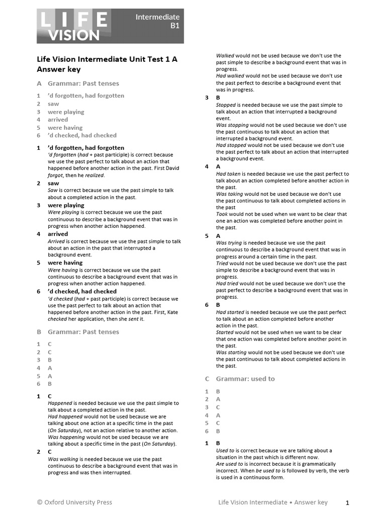 Life Vision Intermediate Answer Key | PDF