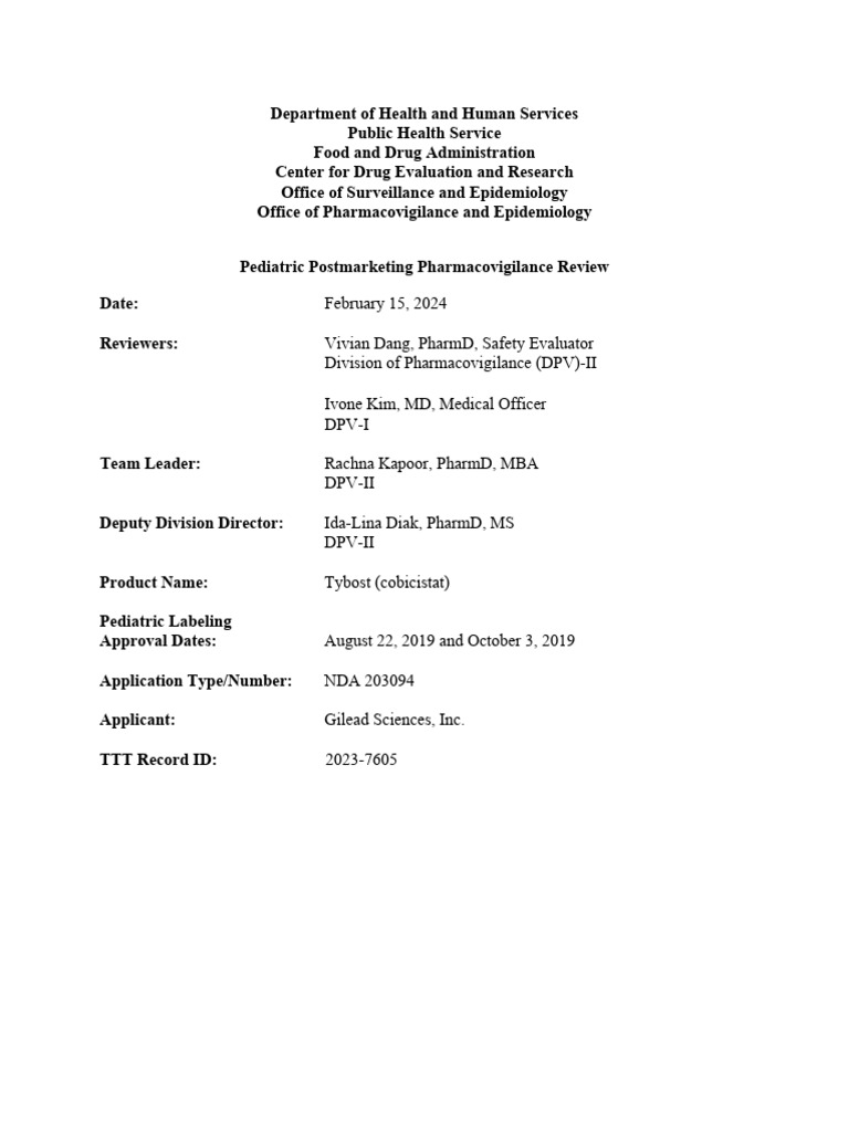Tybost Pediatric Postmarketing Safety Review | PDF | Management Of Hiv ...