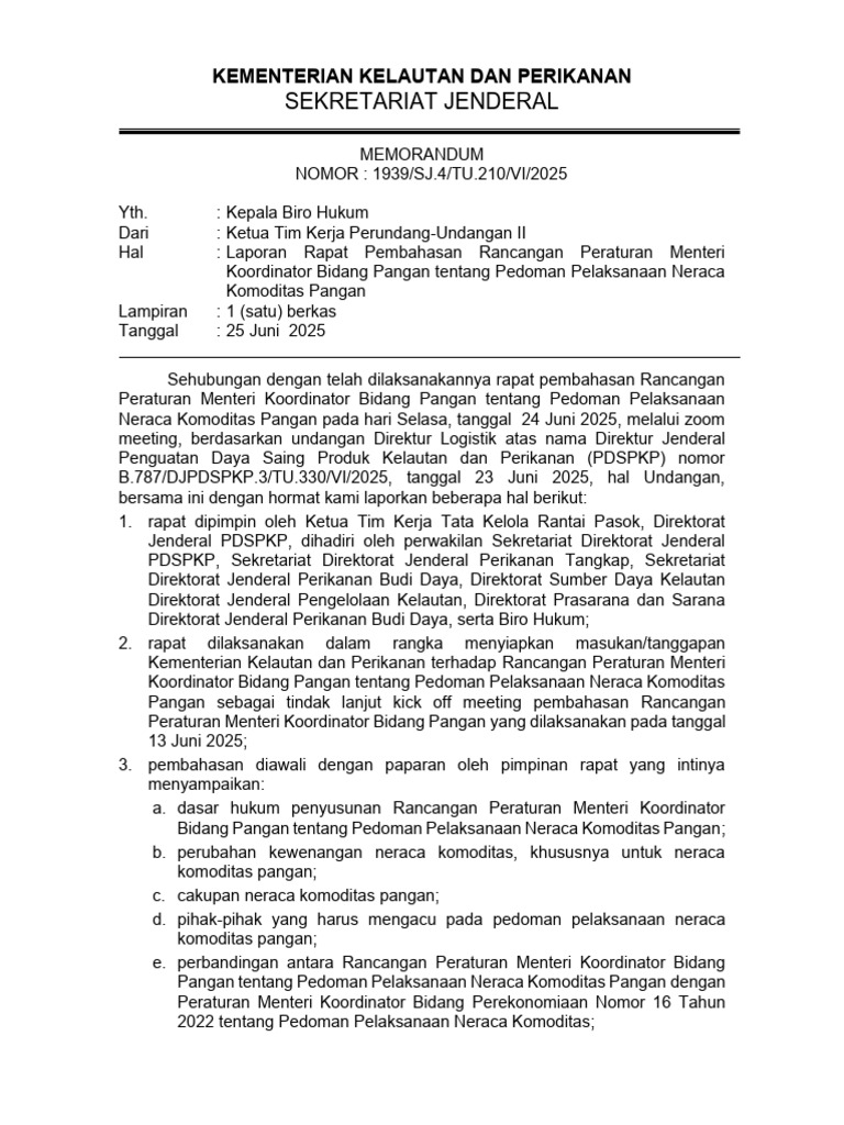 Laporan Rapat Neraca Komoditas Pangan | PDF