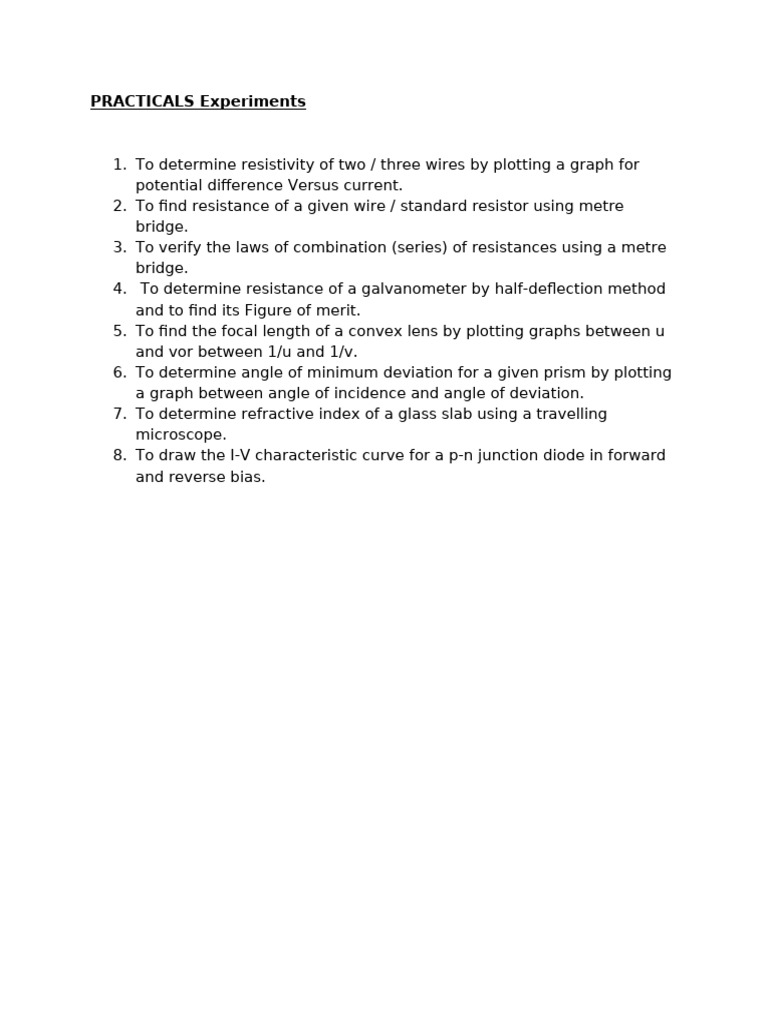 12th Practicals List | PDF