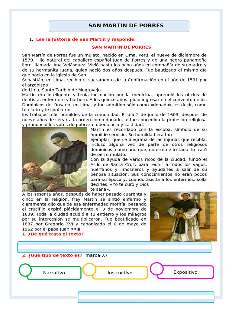 Ficha Relig Mart 22 San Martin de Porres | PDF | Iglesia Católica