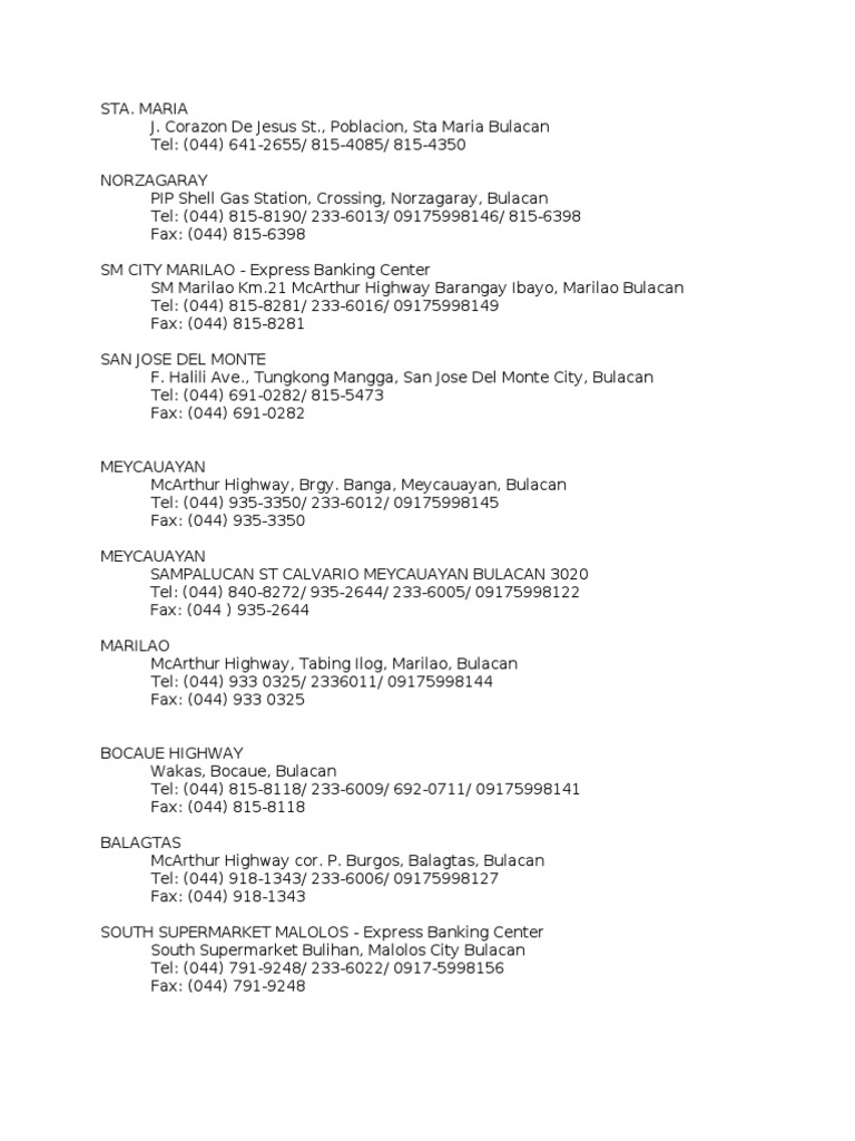 BPI Branches in Bulacan Locations | PDF