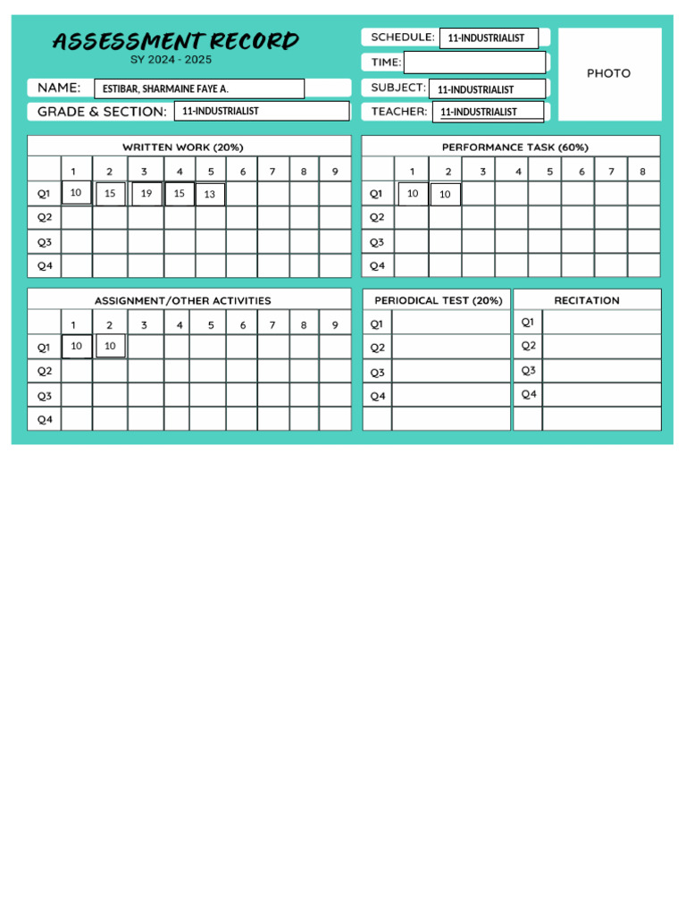 Assessment Record Template | PDF