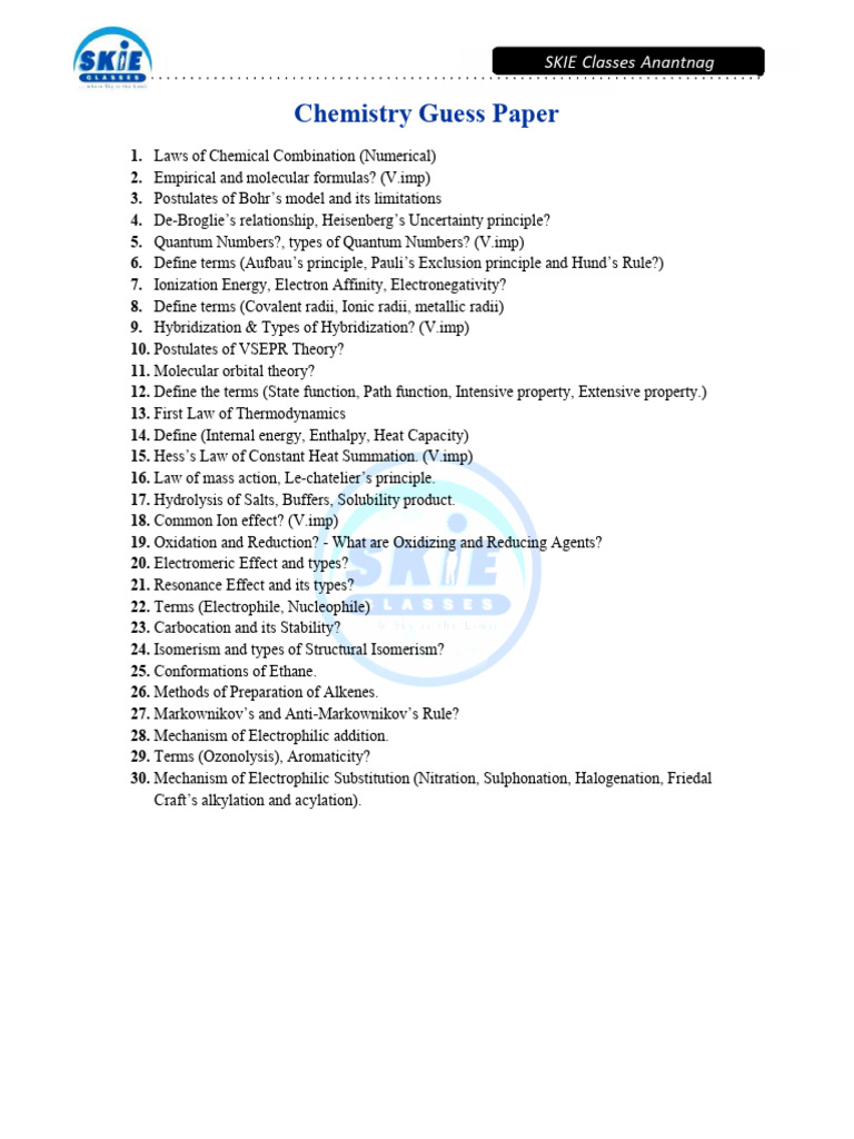 Guess Paper Chemistry | PDF