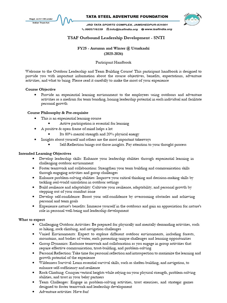 TSAF Leadership Course Handbook 2025 | PDF | Sock | Wool