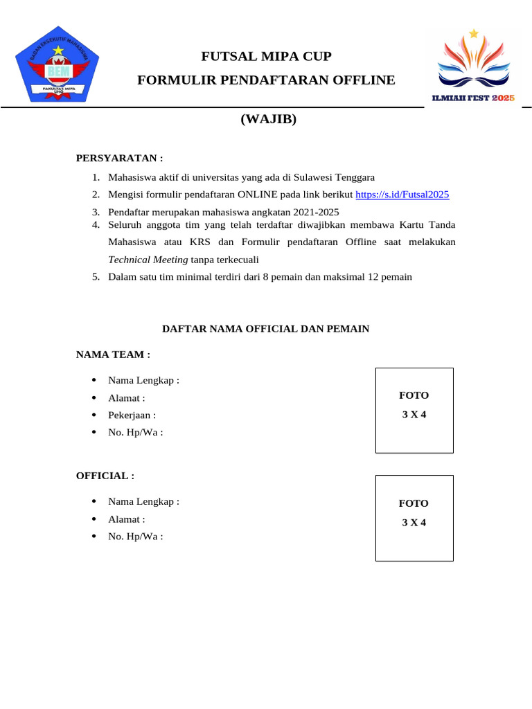 Formulir Offline Futsal Mipa Cup | PDF