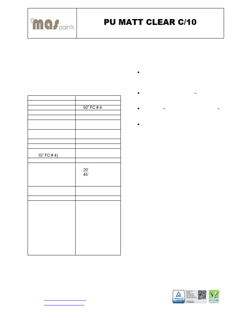Pu Matt Clear C 10 Datasheet | PDF | Varnish | Industrial Processes
