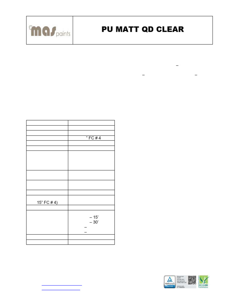 PU MATT QD CLEAR Varnish Guide | PDF | Varnish | Materials