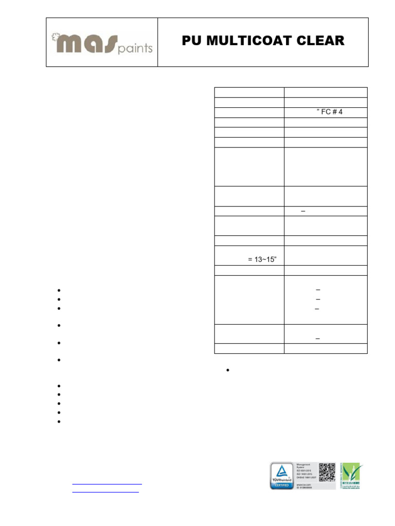 PU Multicoat Clear: Premium Lacquer | PDF | Paint | Materials